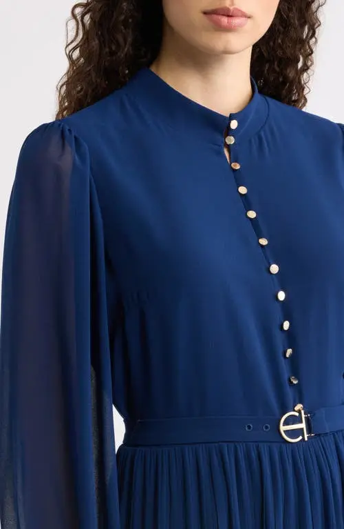 Elie Tahari Adira Long Sleeve Maxi Dress With Belted Waist