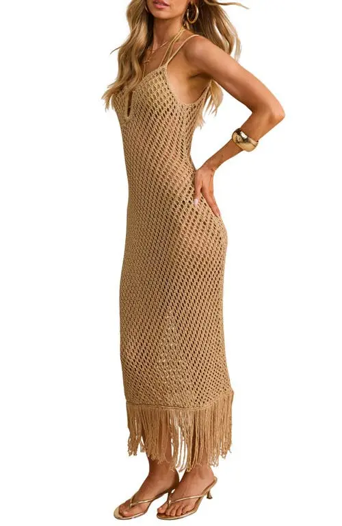 VICI Dusk Glow Crochet Fringe Cover-up Dress