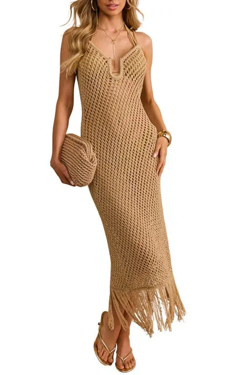 VICI Dusk Glow Crochet Fringe Cover-up Dress