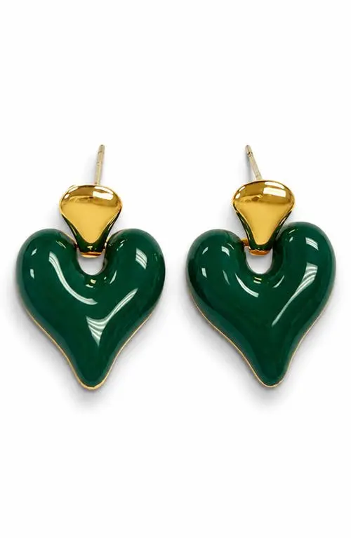 LA MENO Puffy Heart Drop Earrings - Gold/green