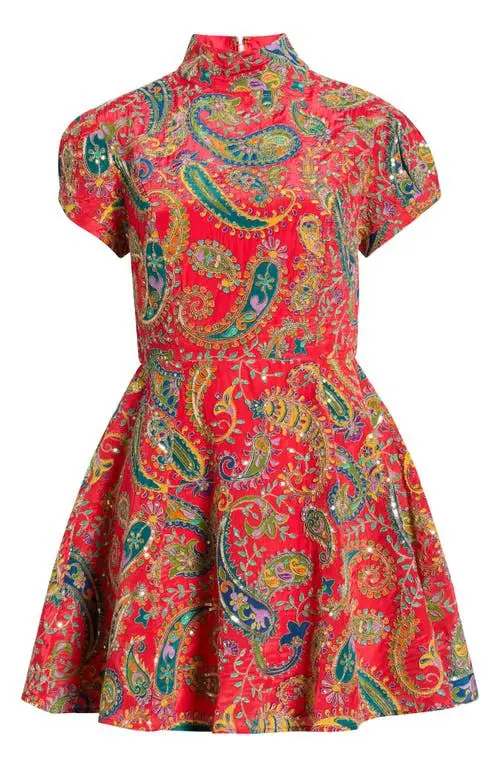 HOLICHIC Nour Print Puff Sleeve Silk Minidress