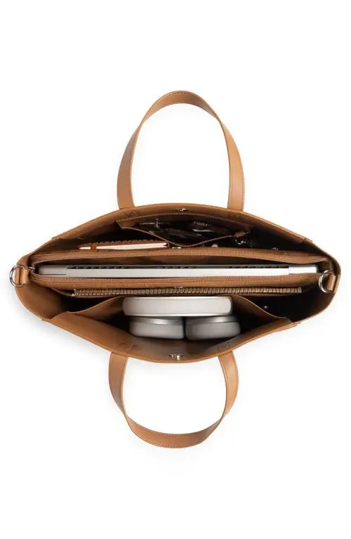 CALPAK Haven Faux Leather Laptop Tote - Toffee