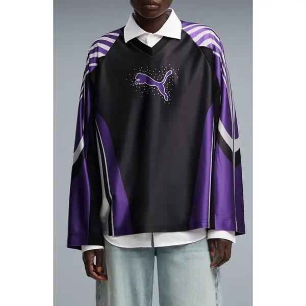 PUMA Street Glam T-shirt With Rhinestone Graphic And Mesh Panels