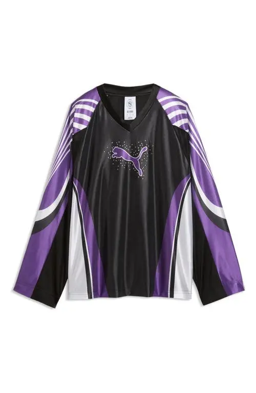 PUMA Street Glam T-shirt With Rhinestone Graphic And Mesh Panels