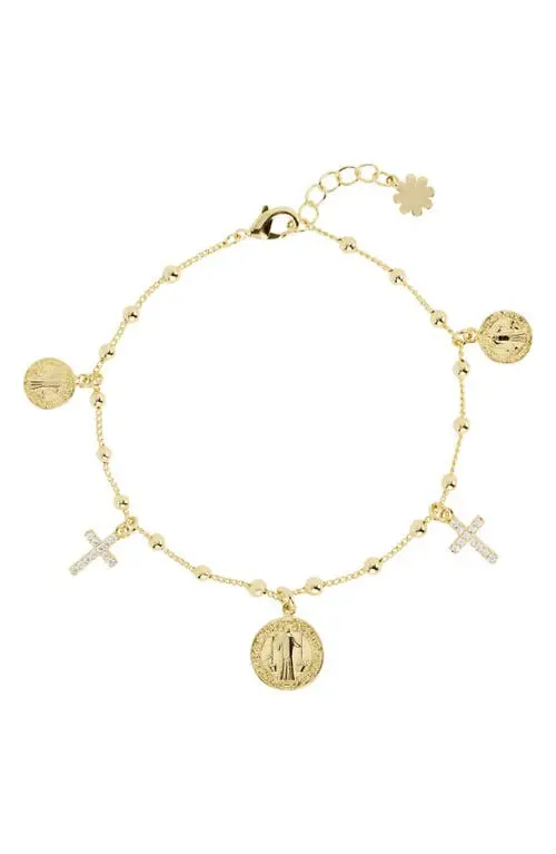 ATHRA LUXE Medallion And Pavé Cubic Zirconia Cross Charm Bracelet - Gold