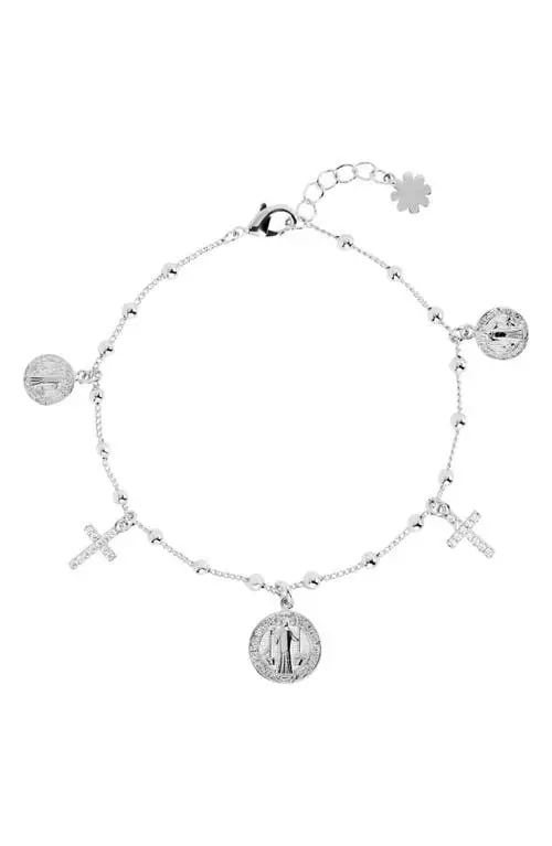 ATHRA LUXE Medallion And Pavé Cubic Zirconia Cross Charm Bracelet - Silver