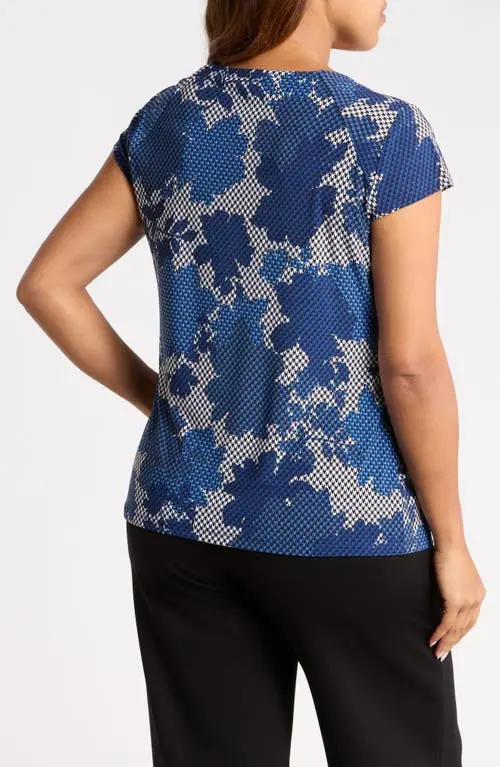 KASPER Floral Cowl Neck Cap Sleeve Top