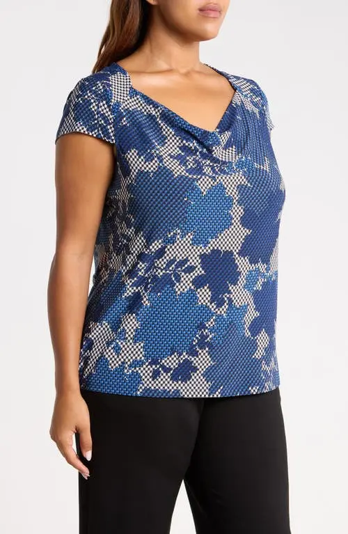 KASPER Floral Cowl Neck Cap Sleeve Top