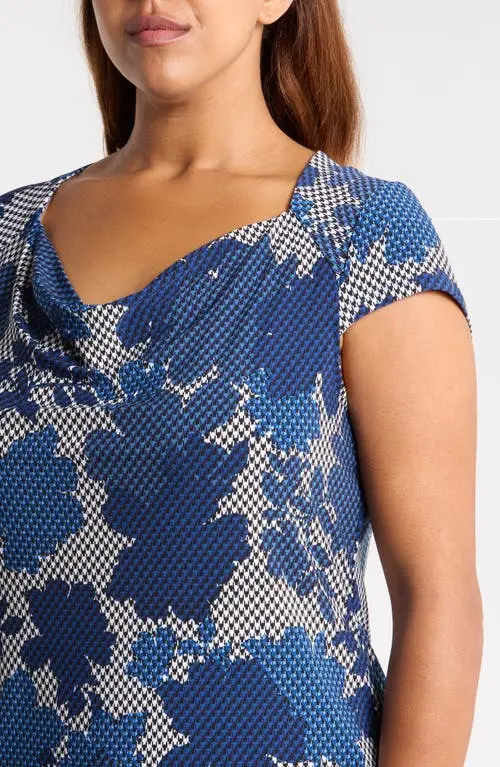 KASPER Floral Cowl Neck Cap Sleeve Top