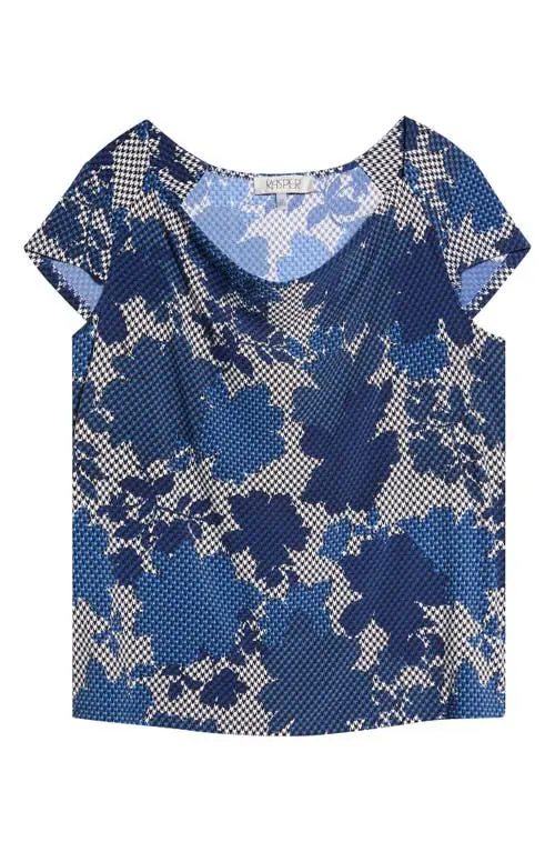 KASPER Floral Cowl Neck Cap Sleeve Top