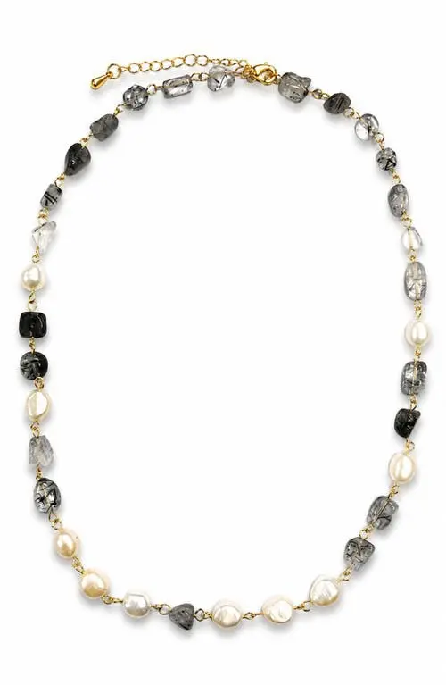 LA MENO Rutilated Quartz & Imitation Pearl Necklace