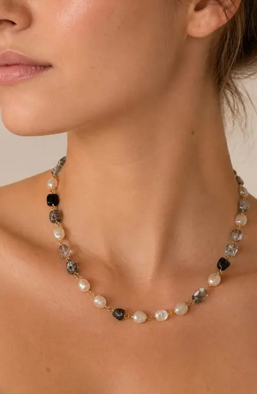 LA MENO Rutilated Quartz And Faux Pearl Necklace