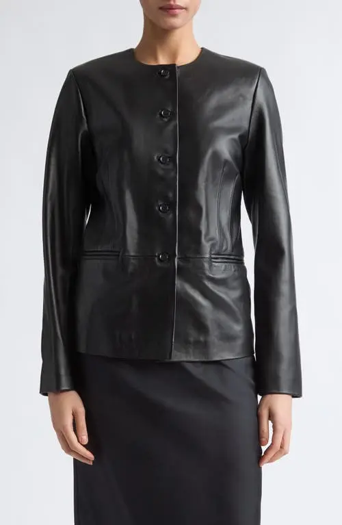 Loulou De Saison Adéa Collarless Lambskin Leather Jacket - Black