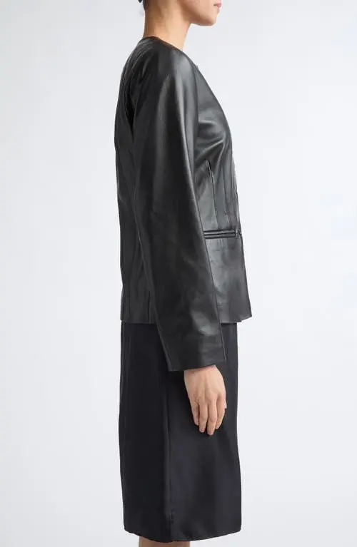 Loulou De Saison Adéa Collarless Lambskin Leather Jacket - Black