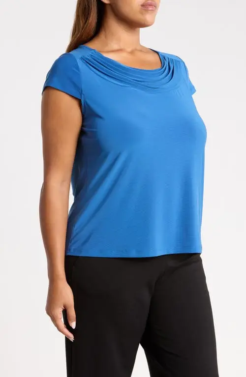 KASPER Cowl Neck Cap Sleeve Top - Blue Night