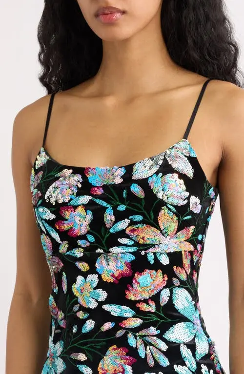 EMERALD SUNDAE Sequin Floral Bodycon Minidress