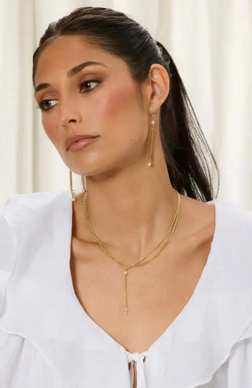 ATHRA LUXE Imitation Pearl And Pavé Cross Layered Y-necklace