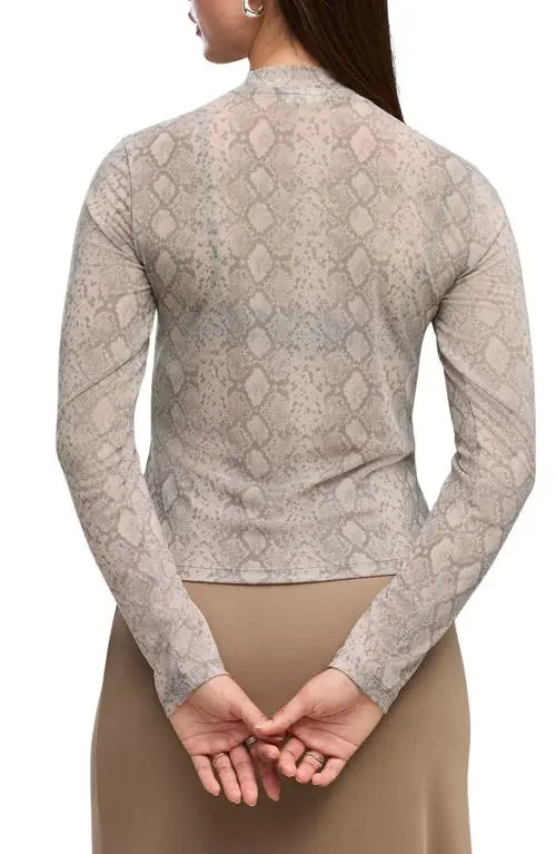 PUMA Snake Print Mesh Long Sleeve Mock Neck Top