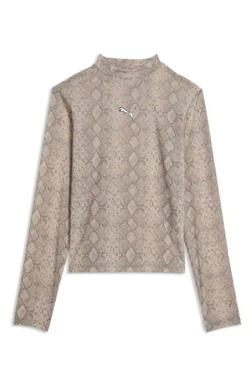 PUMA Snake Print Mesh Long Sleeve Mock Neck Top