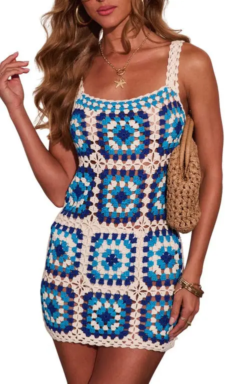 VICI Shoreline Breeze Abstract Crochet Cover-up Dress