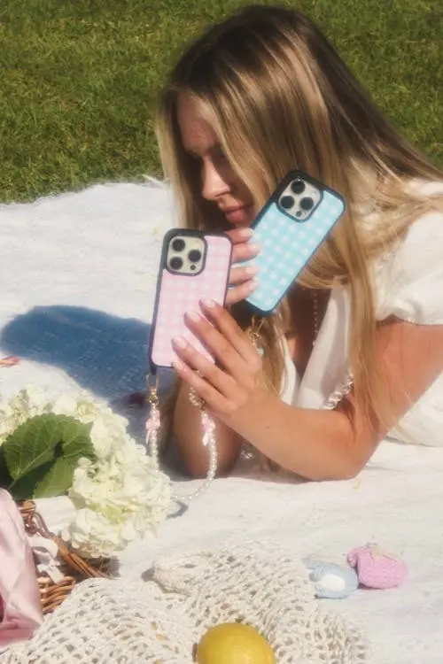 Cordée Cases Gingham Darling Phone Wristlet Set - Blush