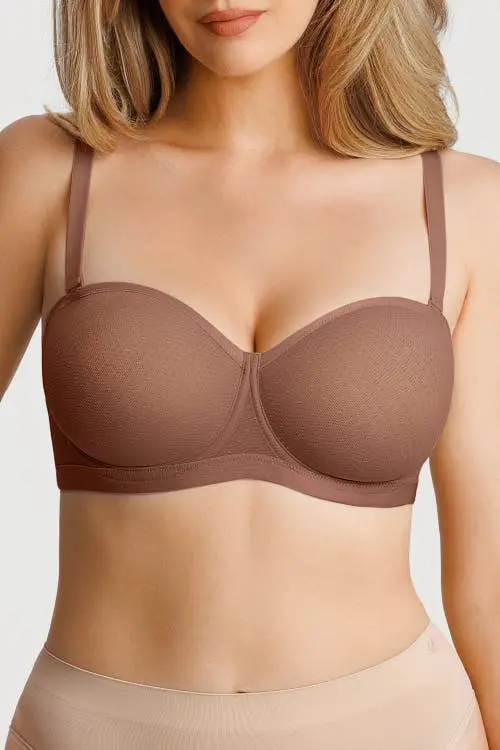 POPILUSH Non-slip Push-up Convertible Strapless Adejustable Bra - Chocolate