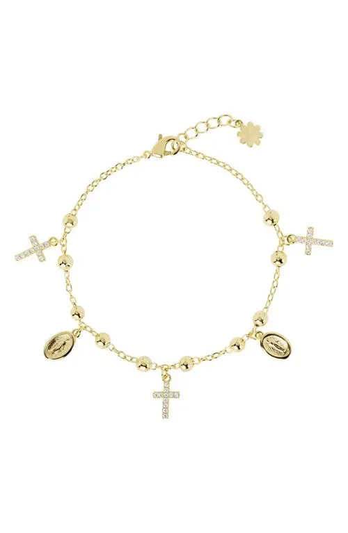 ATHRA LUXE Medallion And Cubic Zirconia Cross Charm Bracelet - Gold