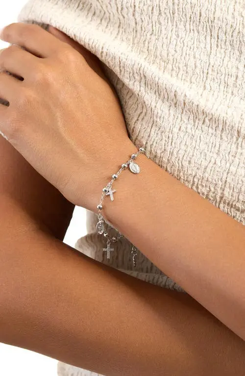 ATHRA LUXE Medallion & Cubic Zirconia Cross Charm Bracelet - Silver