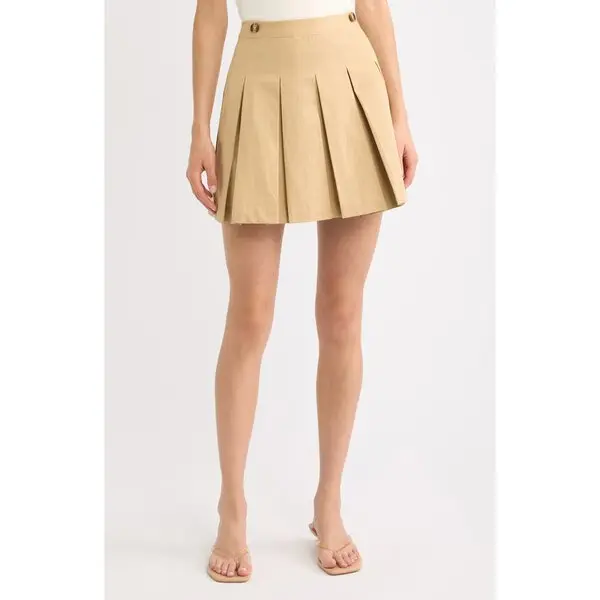PETAL & PUP Pleated Flared Mini Skirt - Taupe