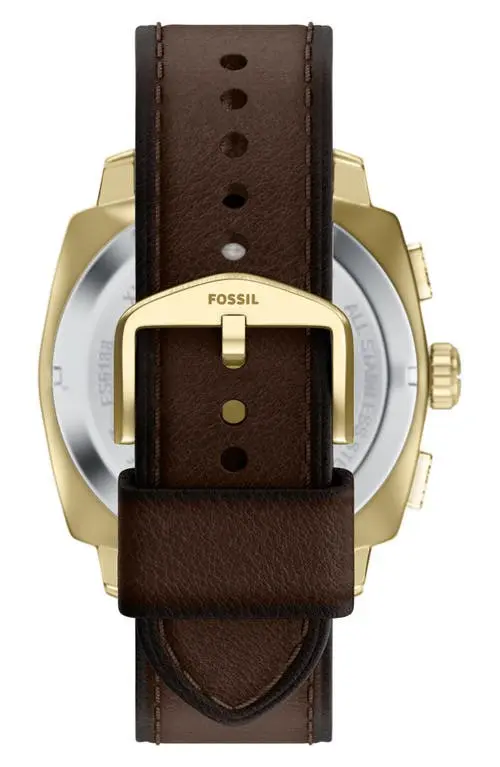 Fossil Machine Chronograph Goldtone Leather Strap Watch