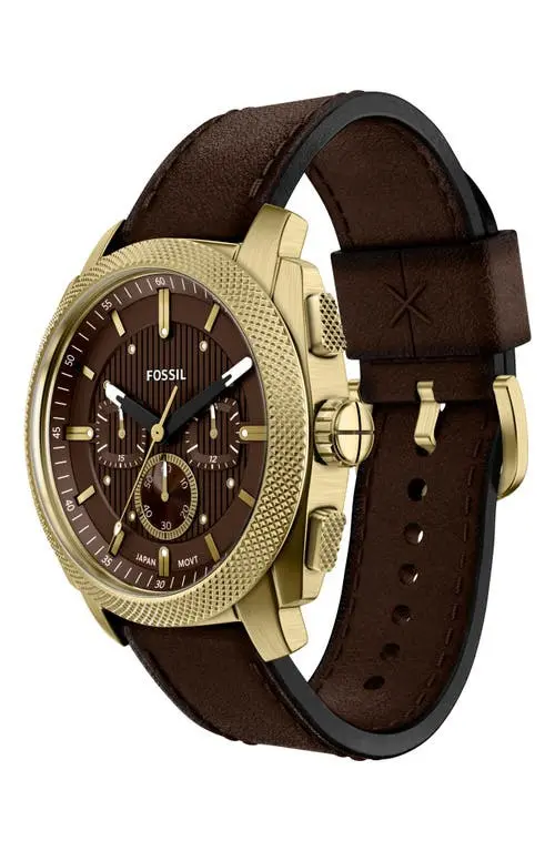 Fossil Machine Chronograph Goldtone Leather Strap Watch