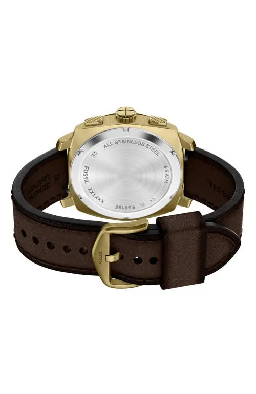 Fossil Machine Chronograph Goldtone Leather Strap Watch