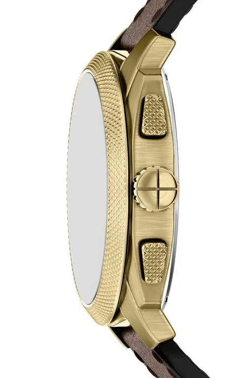Fossil Machine Chronograph Goldtone Stainless Steel Leather Strap Watch