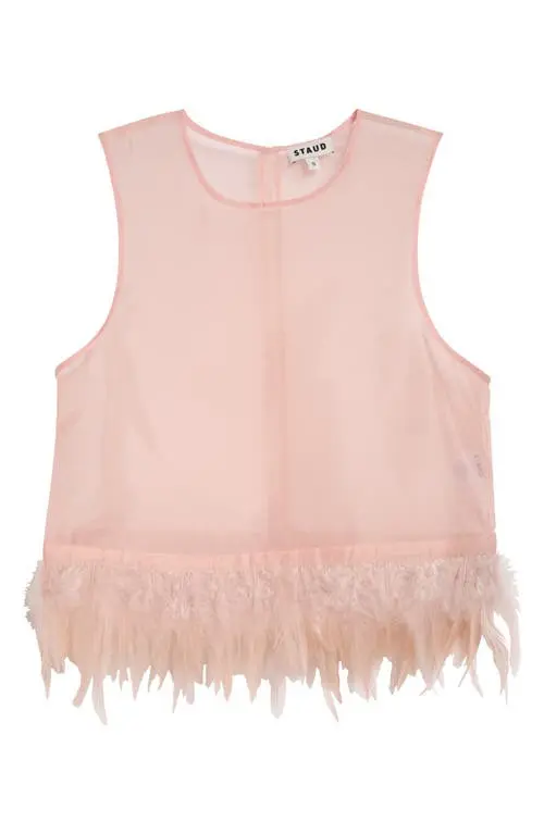 Staud Sleeveless Feather Trim Silk Top