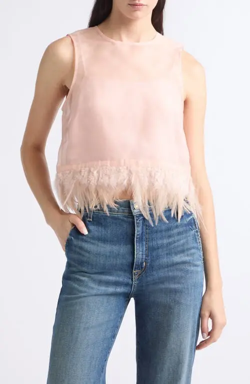 Staud Sleeveless Feather Trim Silk Top - Sandrose