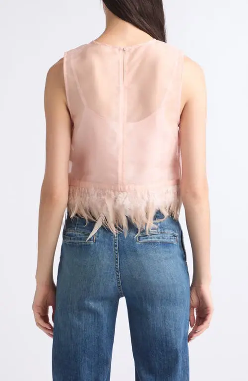 Staud Sleeveless Feather Trim Silk Top - Sandrose