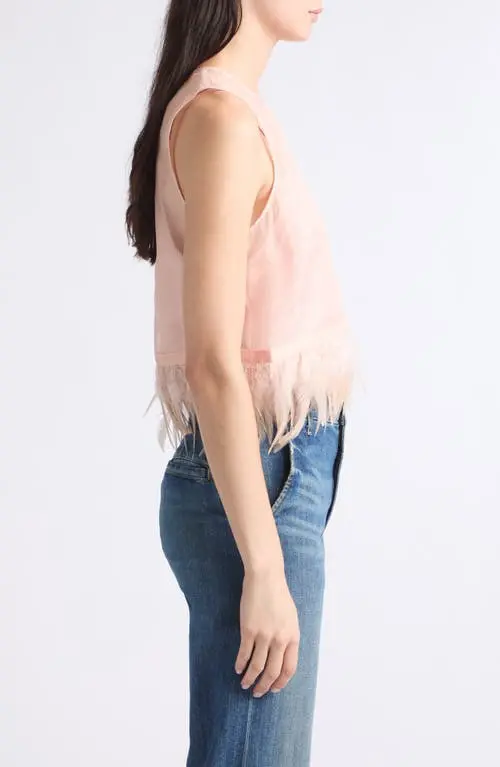 Staud Sleeveless Feather Trim Silk Top - Sandrose