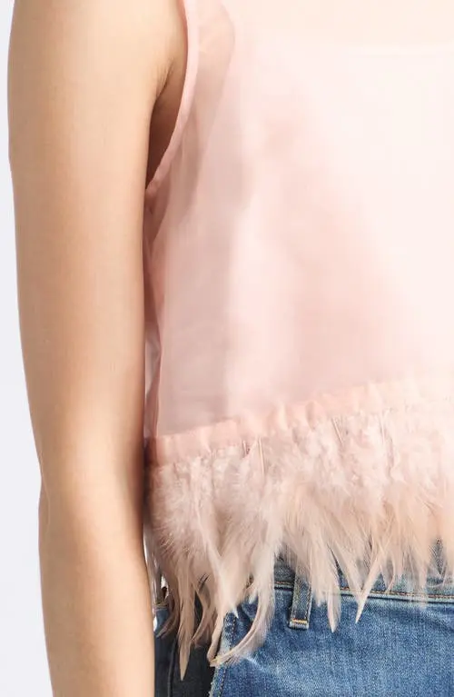 Staud Sleeveless Feather Trim Silk Top - Sandrose