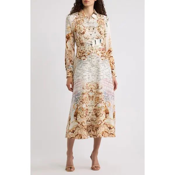 Elie Tahari Seraphine Belted Maxi Shirtdress - Dream Map