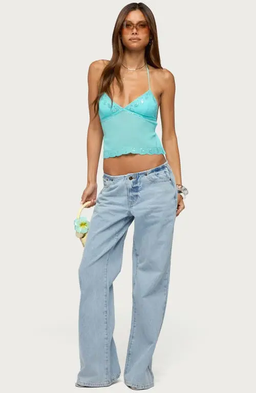 EDIKTED Allise Sequin Open Back Crop Halter Top