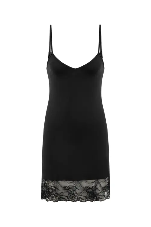 MERS SILK Modal Lace Nightdress - Black