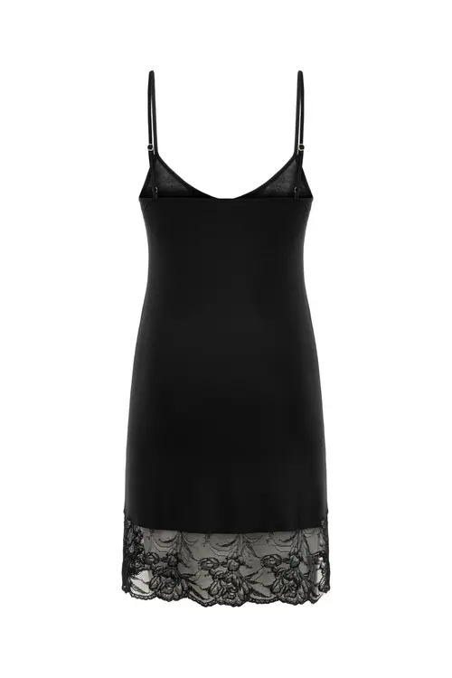 MERS SILK Modal Lace Nightdress - Black