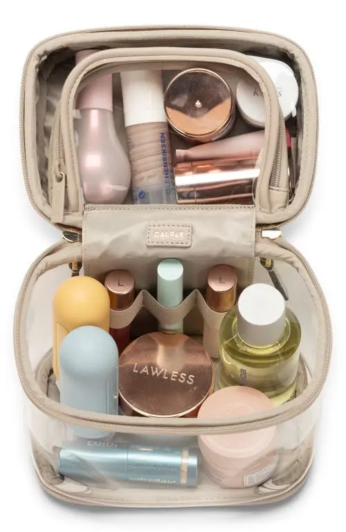 CALPAK Clear Train Case - Stone