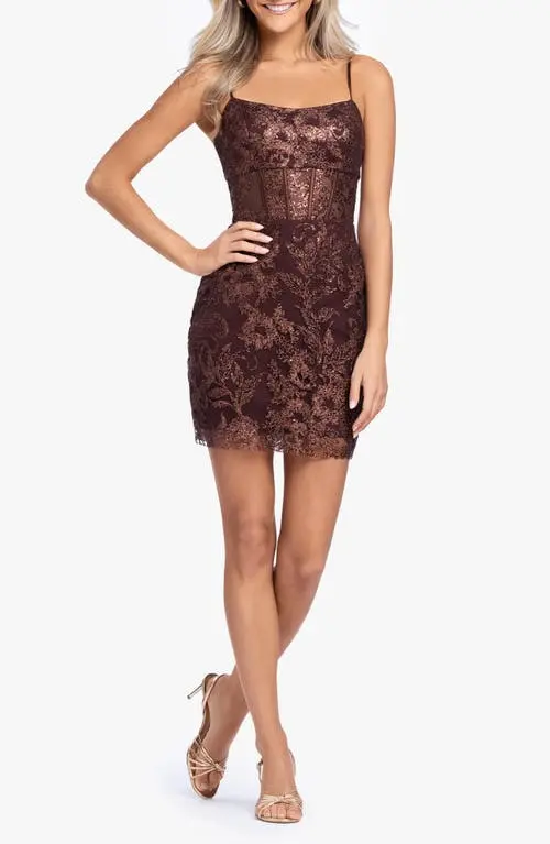 BLONDIE NITES Sequin Corset Cocktail Minidress - Brown