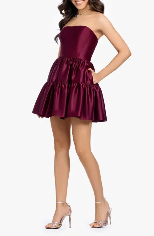 BLONDIE NITES Strapless Satin Corset Tiered Minidress