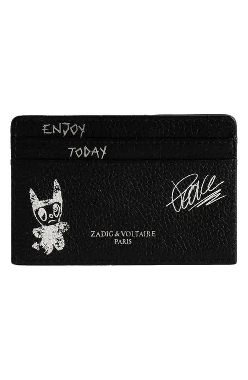 Zadig&Voltaire Grained Leather Luggage Tag With Arty Graphics