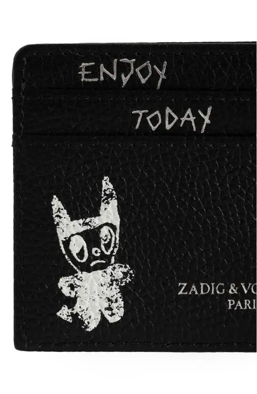 Zadig&Voltaire Grained Leather Luggage Tag With Arty Graphics