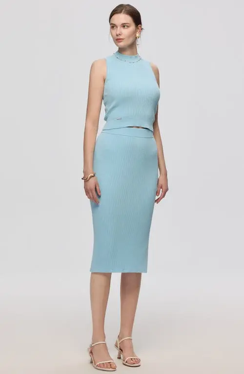 JUANA Sera Rib Knit Midi Skirt With Slit - Blue