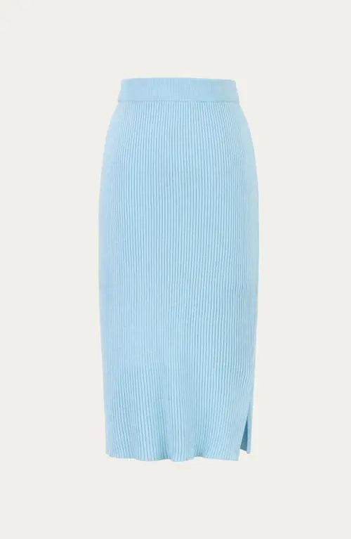 JUANA Sera Rib Knit Midi Skirt With Slit - Blue