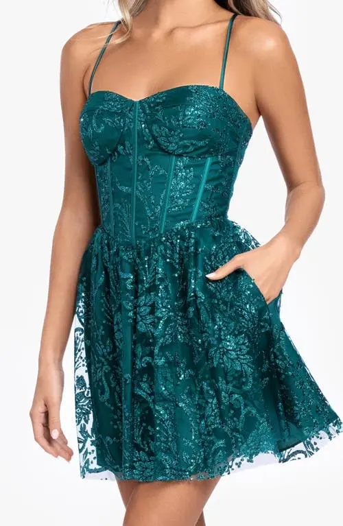 BLONDIE NITES Sequin Corset Fit & Flare Cocktail Minidress